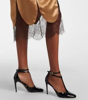 FERRAGAMO Lace-trimmed Satin Midi Dress