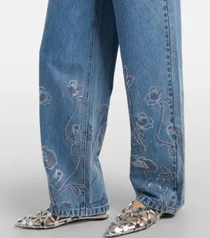 ROTATE BY BIRGER CHRISTENSEN Floral-embellished Wide-leg Jeans