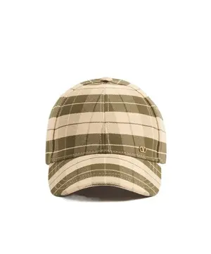 Valentino Garavani Vlogo Signature Baseball Cap In Check Fabric - Nude