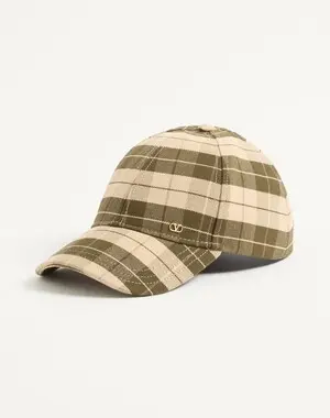 Valentino Garavani Vlogo Signature Baseball Cap In Check Fabric