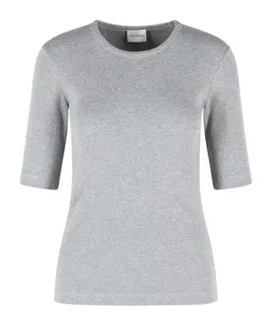 Closed Ribbed Three-quarter Sleeve T-shirt - Gray