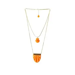 GISSA BICALHO Handmade Acrylic Necklace Double Charm Papyrus Living Coral - Orange
