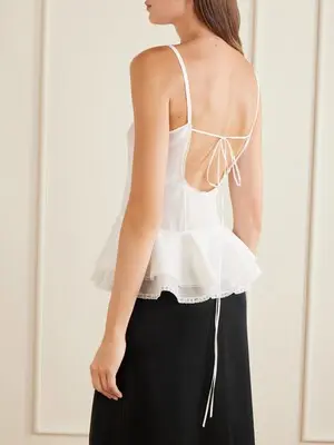 Alexander McQueen Ruffled Lace-trimmed Silk Peplum Top