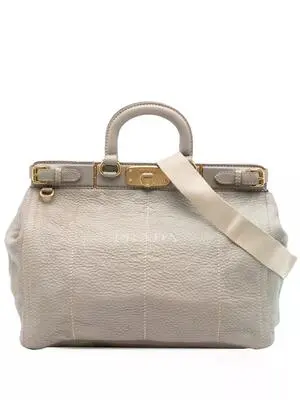 Prada Vitello Daino Canapa Logo Frame Satchel - Grey