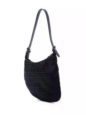 Fendi Zucchino Canvas Oyster Shoulder Bag - Black