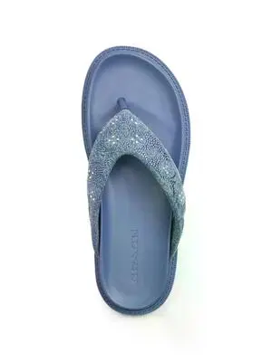 COACH Crystal Embellished Logo Print Flip Flops