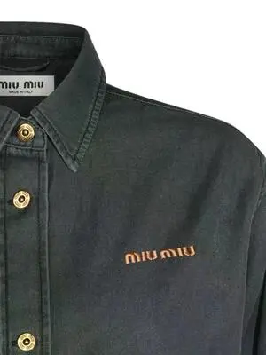Miu Miu Logo Embroidered Button-up Shirt - Green