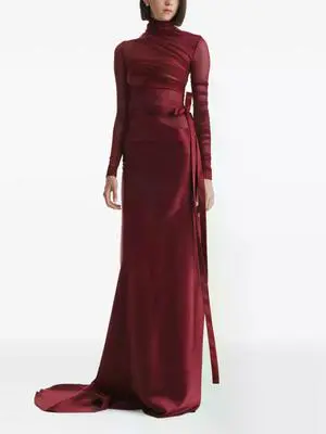 2310 STUDIO Burgundy Satin Maxi Skirt With Bow Detail