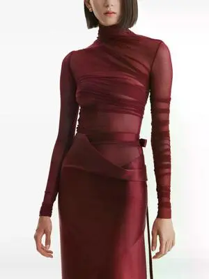 2310 STUDIO Burgundy Satin Maxi Skirt With Bow Detail