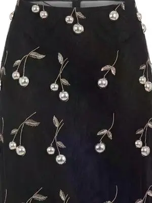 Monse Cherry Embroidered Midi Skirt - Black