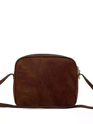 FERRAGAMO Lizard Embossed Leather Vara Crossbody Bag - Brown