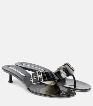 CHRISTEN Helix Patent Leather Thong Sandals - Black