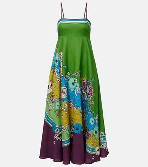 ALEMAIS Nanci Printed Linen Midi Dress - Multicoloured