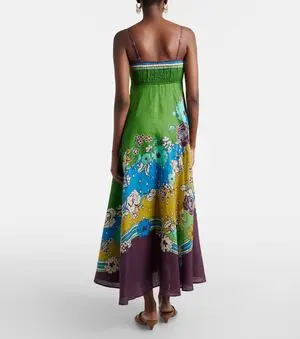 ALEMAIS Nanci Printed Linen Midi Dress - Multicoloured