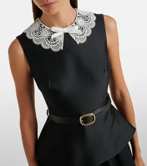 SELF-PORTRAIT Belted Peplum Taffeta Midi Dress