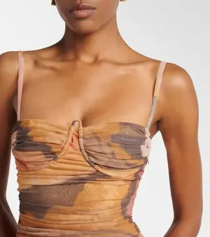 SIR. Draped Printed Mesh Midi Dress