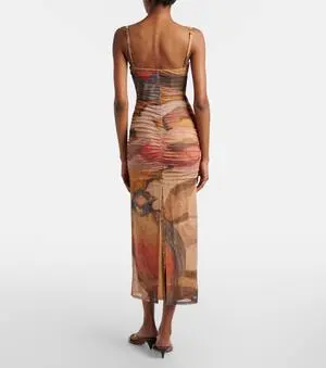 SIR. Draped Printed Mesh Midi Dress