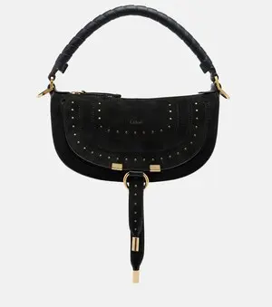Chloé Small Studded Suede Shoulder Bag - Black