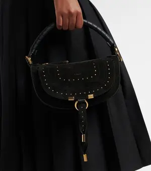 Chloé Small Studded Suede Shoulder Bag - Black