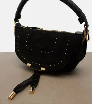 Chloé Small Studded Suede Shoulder Bag - Black