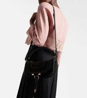Chloé Small Studded Suede Shoulder Bag - Black