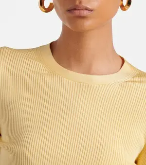 Alaïa Ribbed-knit Silk-blend Crewneck Top - Yellow