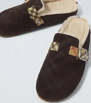 Burberry Shearling-lined Suede Clogs - Brown