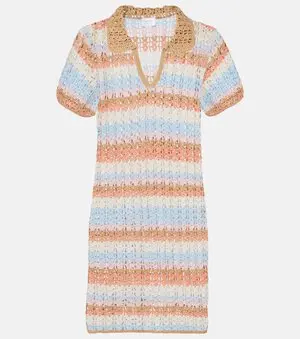 Anna Kosturova Crochet Striped Cotton Polo Dress - Multicoloured