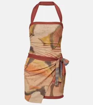SIR. Printed Halterneck Mesh Minidress - Multicoloured