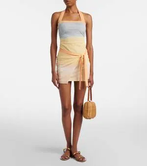 SIR. Printed Halterneck Mesh Minidress - Yellow