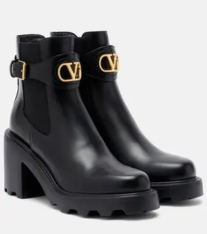 Valentino Garavani Beatle Vlogo Leather Ankle Boots - Black