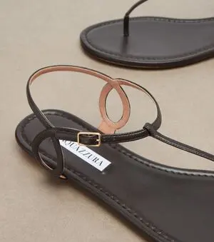 AQUAZZURA Espresso Leather Thong Sandals - Brown