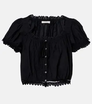 DÔEN Embroidered Cotton Top - Black