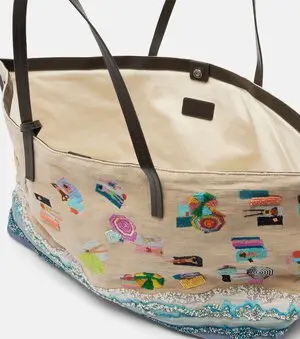 Staud Christos Large Beaded Canvas Tote Bag
