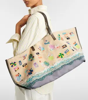 Staud Christos Large Beaded Canvas Tote Bag