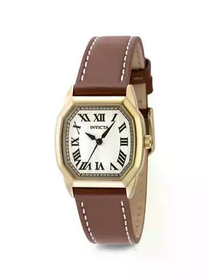 INVICTA Octagonal Watch With Brown Leather Strap - White