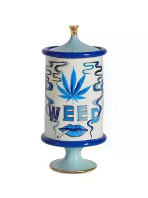 Jonathan Adler Graphic-print Pedestal Canister - Blue