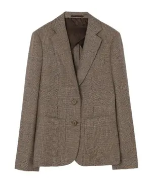 Burberry Single Breasted Tailored Jacket In Prince Of Wales Check Wool-linen Blend - Beige/brown
