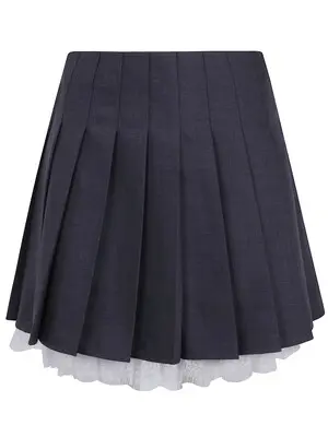 SELF-PORTRAIT Pleated Mini Skirt With Lace Trim - Gray