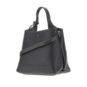 TOD'S Grained Leather Mini Shopping Bag With T Timeless Charm - Black