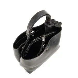 TOD'S Grained Leather Mini Shopping Bag With T Timeless Charm - Black
