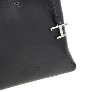 TOD'S Grained Leather Mini Shopping Bag With T Timeless Charm - Black
