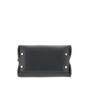 TOD'S Grained Leather Mini Shopping Bag With T Timeless Charm - Black