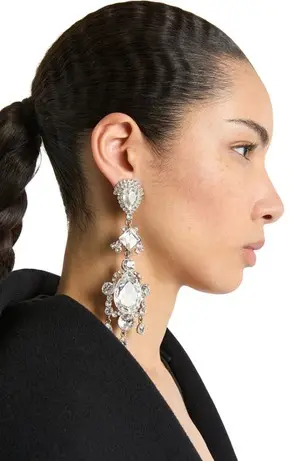 Balmain Brass And Crystal Pendant Earrings