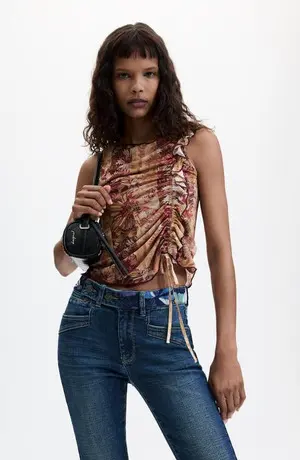 Desigual Embroidered Waistband Flare Leg Jeans