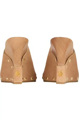Balmain Wedge Clogs In Wood And Suede