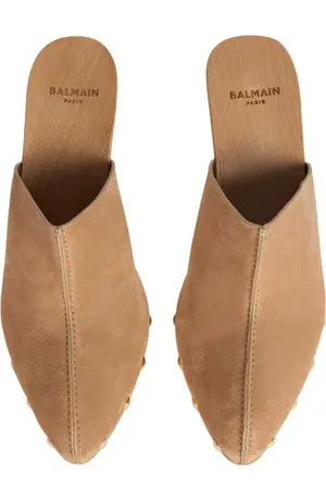 Balmain Wedge Clogs In Wood And Suede