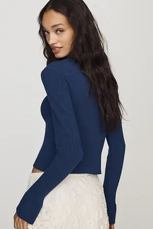 Anthropologie Ribbed Cardigan With Poet Sleeves - Blue