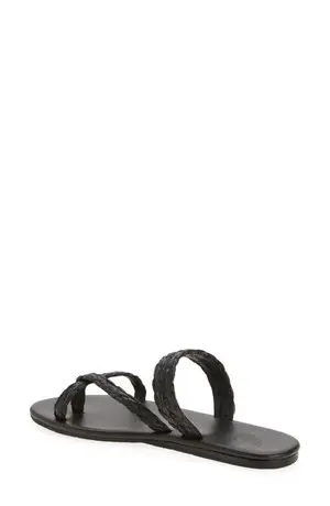 ANCIENT GREEK SANDALS Daphnae Raffia Flat Sandals - Black