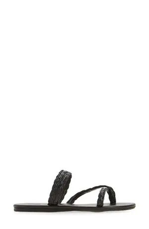 ANCIENT GREEK SANDALS Daphnae Raffia Flat Sandals - Black